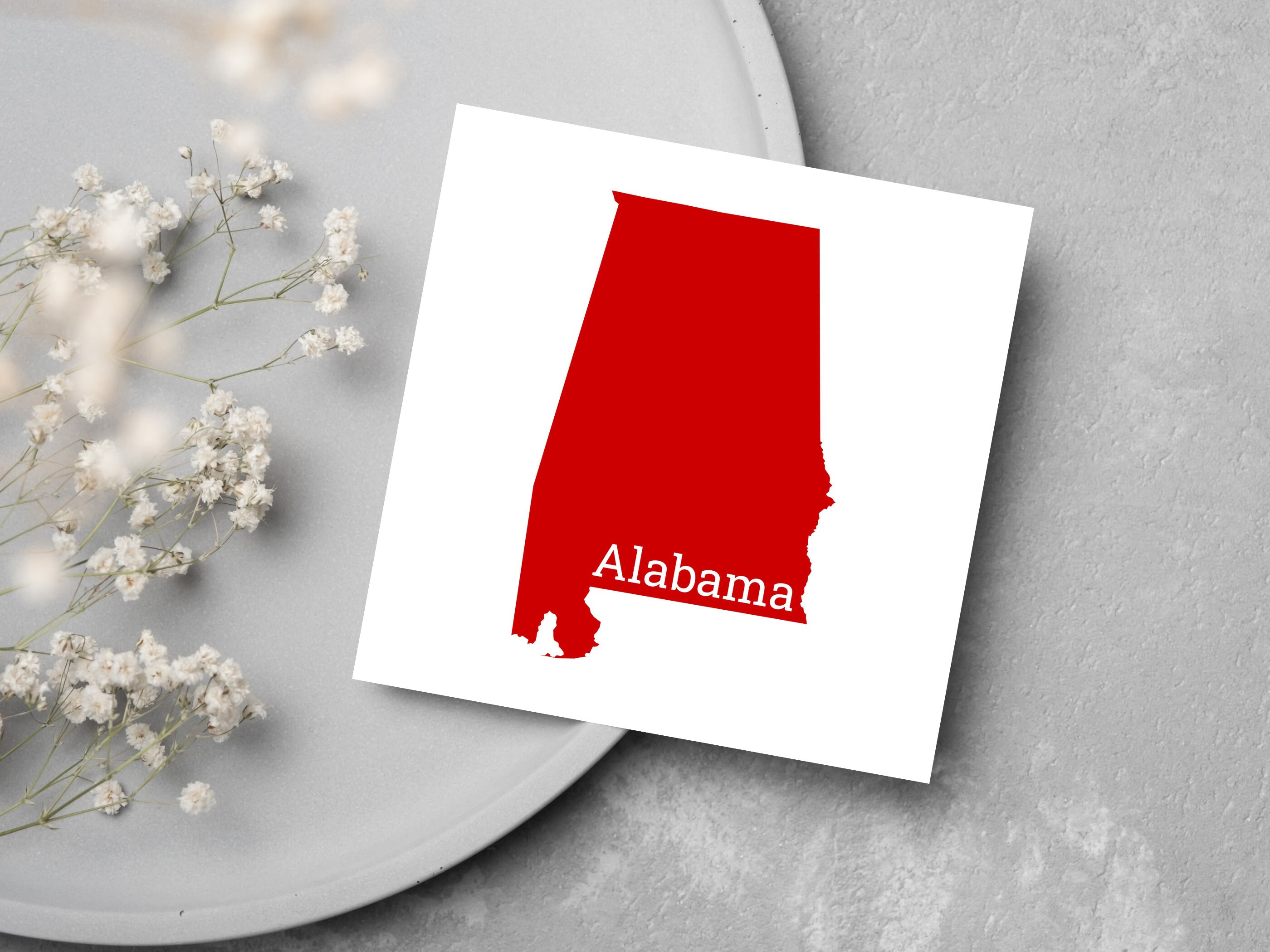 Alabama Minimalist Map Printable Art in Red & White Instant Digital ...