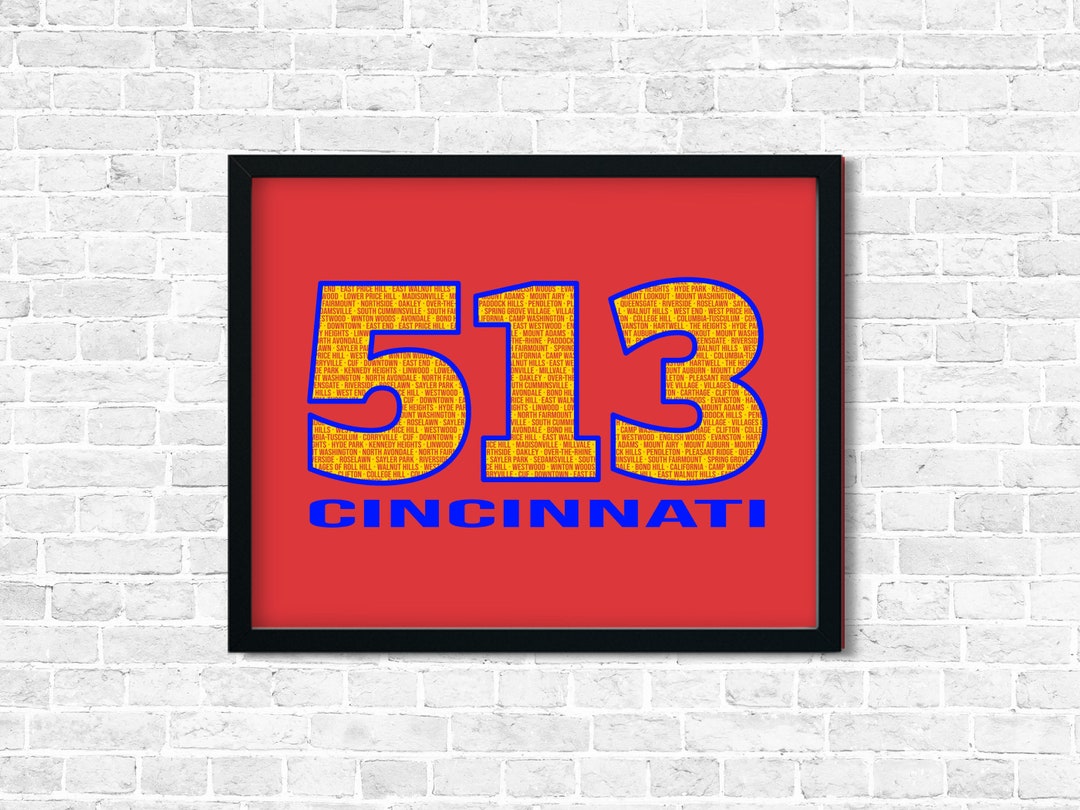 Cincinnati Neighborhoods Digital Art Print, Red, Gold, & Blue Ohio 513 ...
