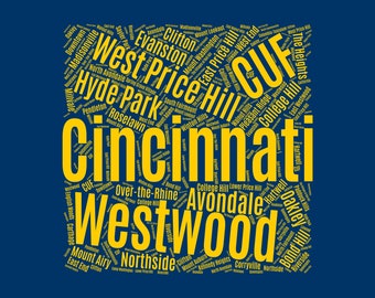 Cincinnati Neighborhoods Word Cloud Art Print Digital | Etsy