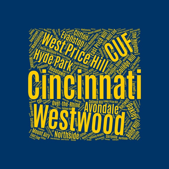 Cincinnati Neighborhoods Word Cloud Art Print Digital | Etsy