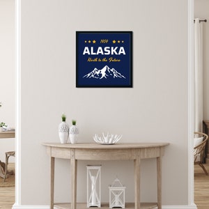Alaska Mountain Landscape Printable Art, Minimalist Navy Blue, Gold ...