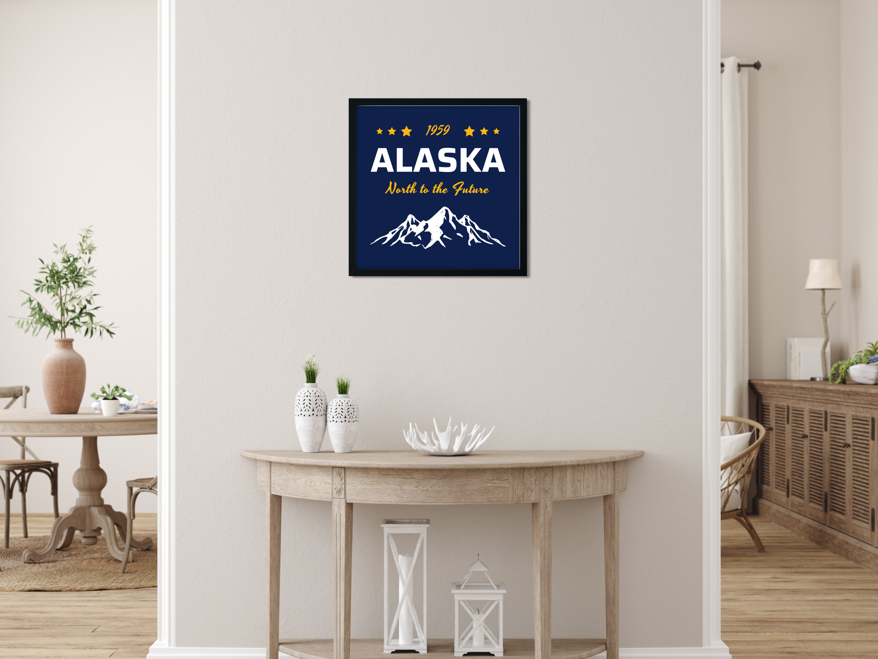 Alaska Mountain Landscape Printable Art, Minimalist Navy Blue, Gold ...