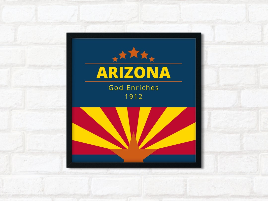 Arizona State Flag Digital Printable Art, Minimalist Blue, Red, Yellow ...