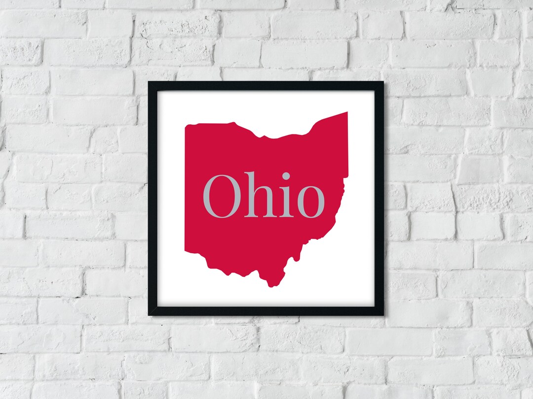 Ohio Printable Art, Gray, Scarlet Red, Typography, Serif Font ...