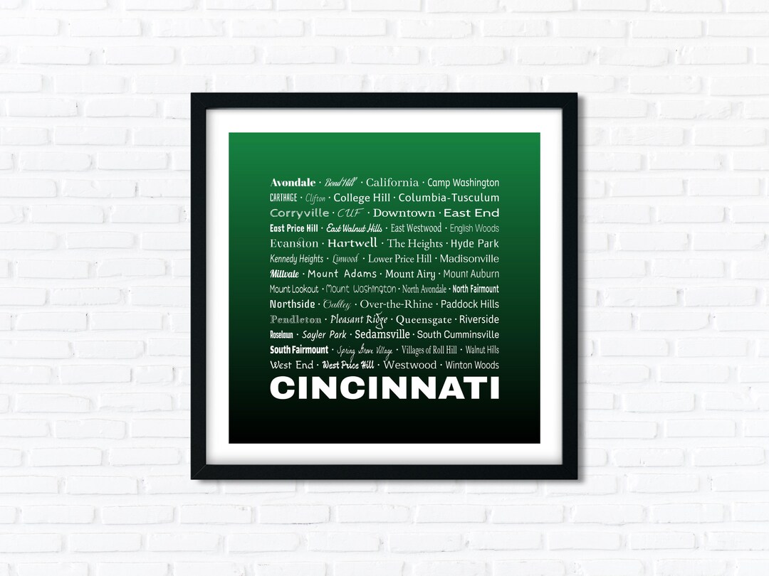 Cincinnati Neighborhoods Typography Printable Art, Digital Download ...