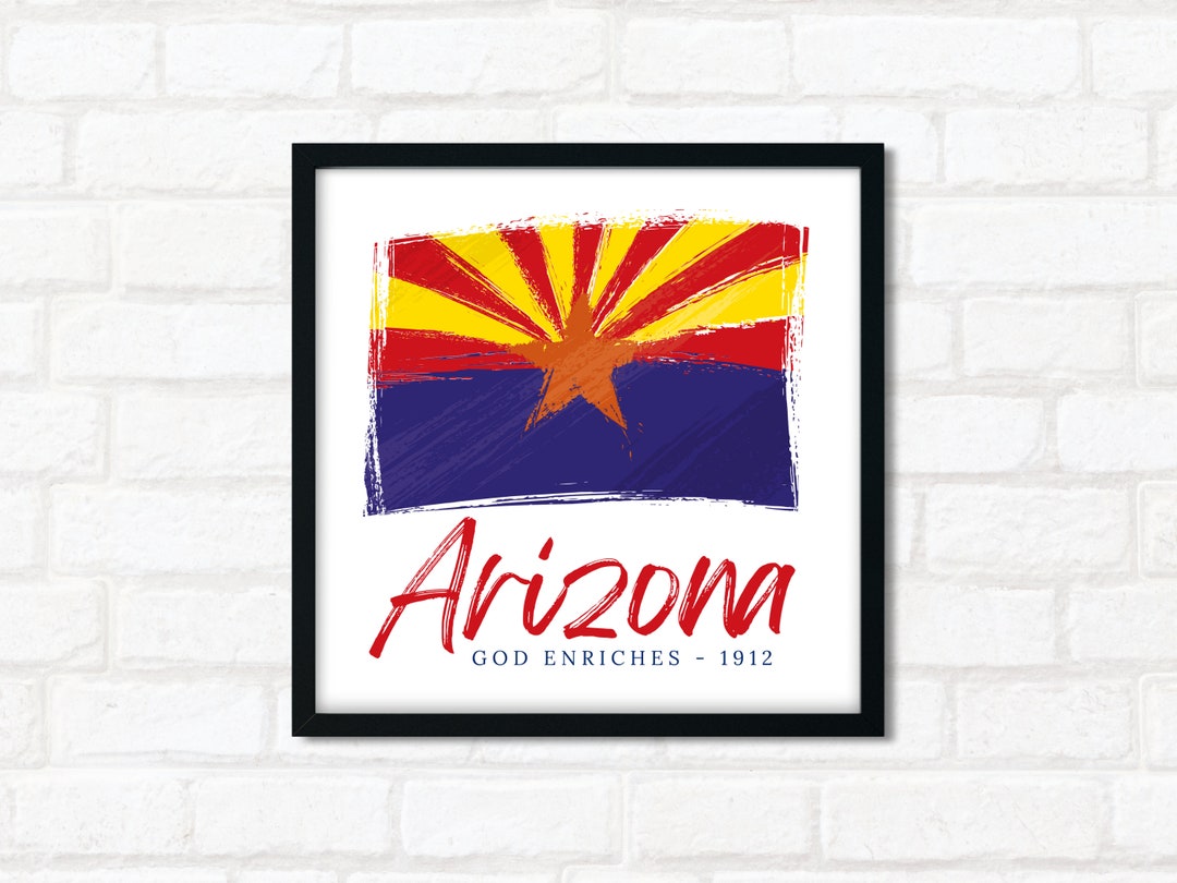 Arizona State Flag Digital Printable Art, Minimalist Blue, Red, Yellow ...