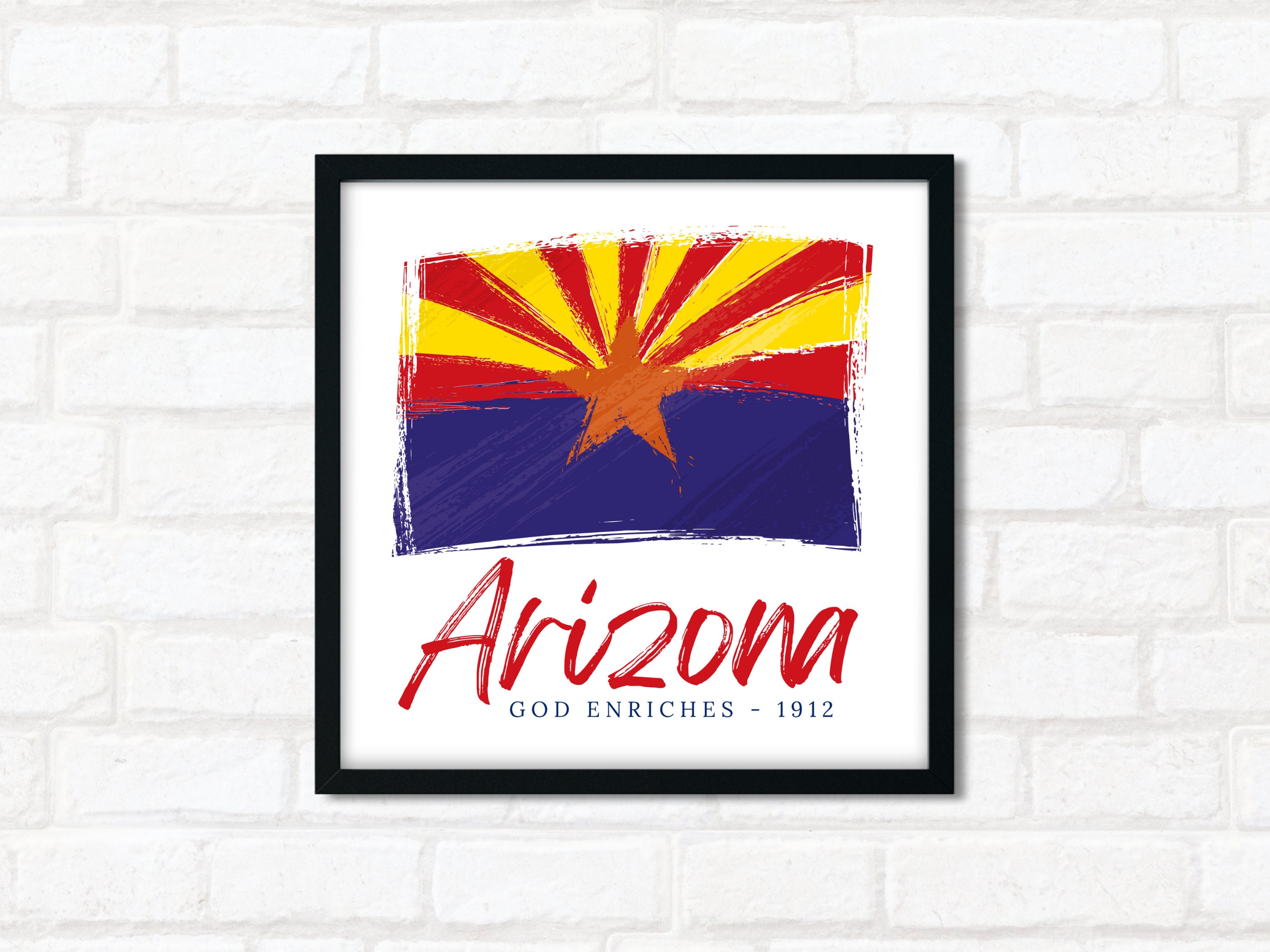 Arizona State Flag Digital Printable Art, Minimalist Blue, Red, Yellow ...