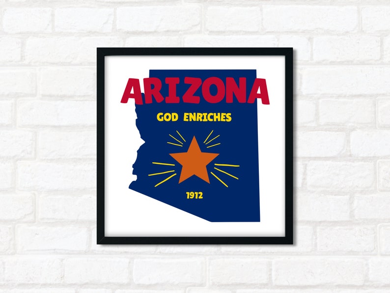 Arizona State Map Digital Printable Art, Minimalist Blue, Red, Yellow ...