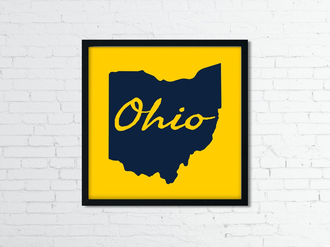 Ohio Wall Art Digital Download Printable, Gold, Navy Blue, Script Font ...