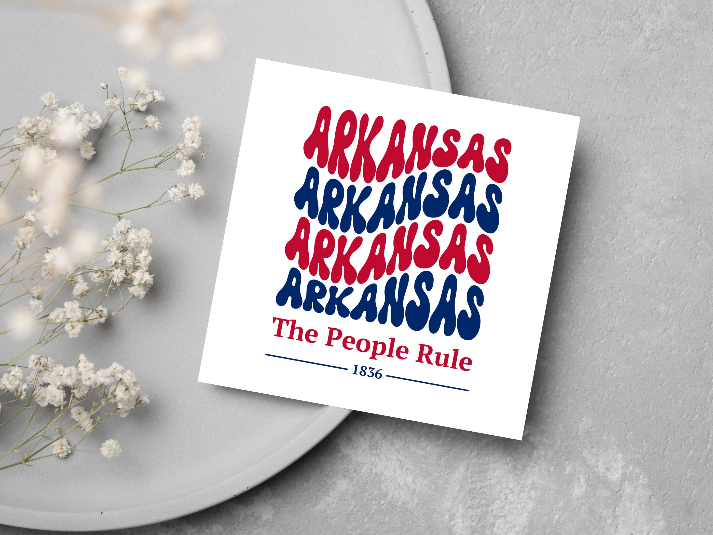 Arkansas Groovy Font Digital Printable Art, Minimalist Red, White ...