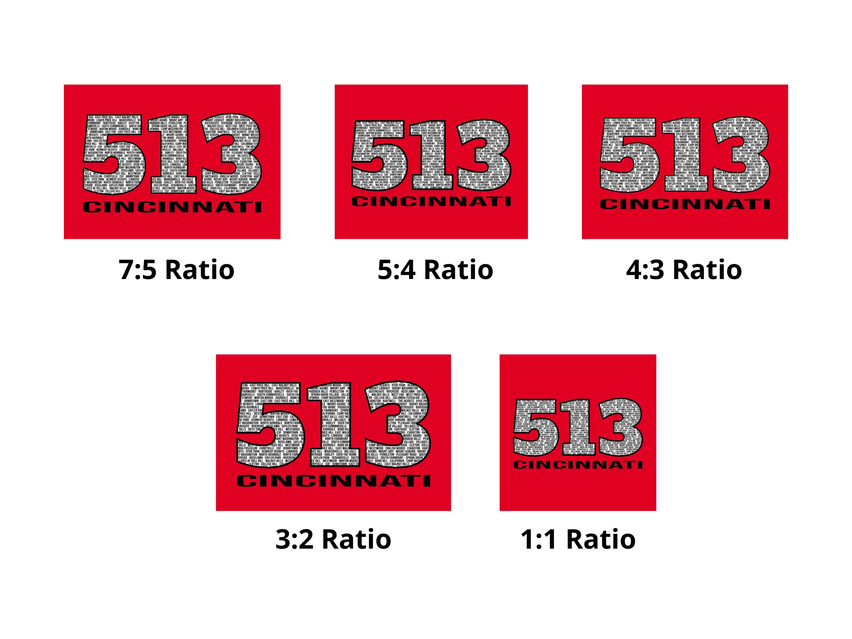 Cincinnati Neighborhoods Digital Art Print, Red, Black, & White Ohio ...