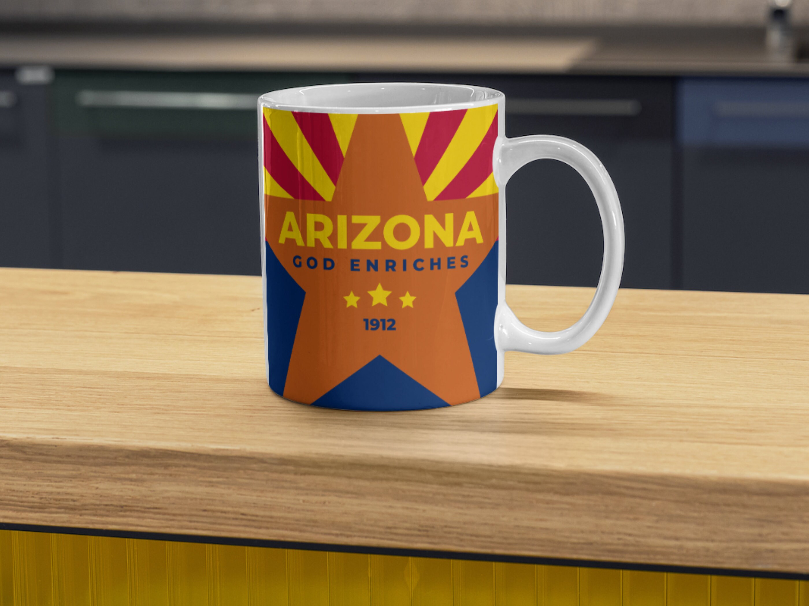 Arizona Flag Digital Printable Art, Minimalist Yellow, Blue, Red ...
