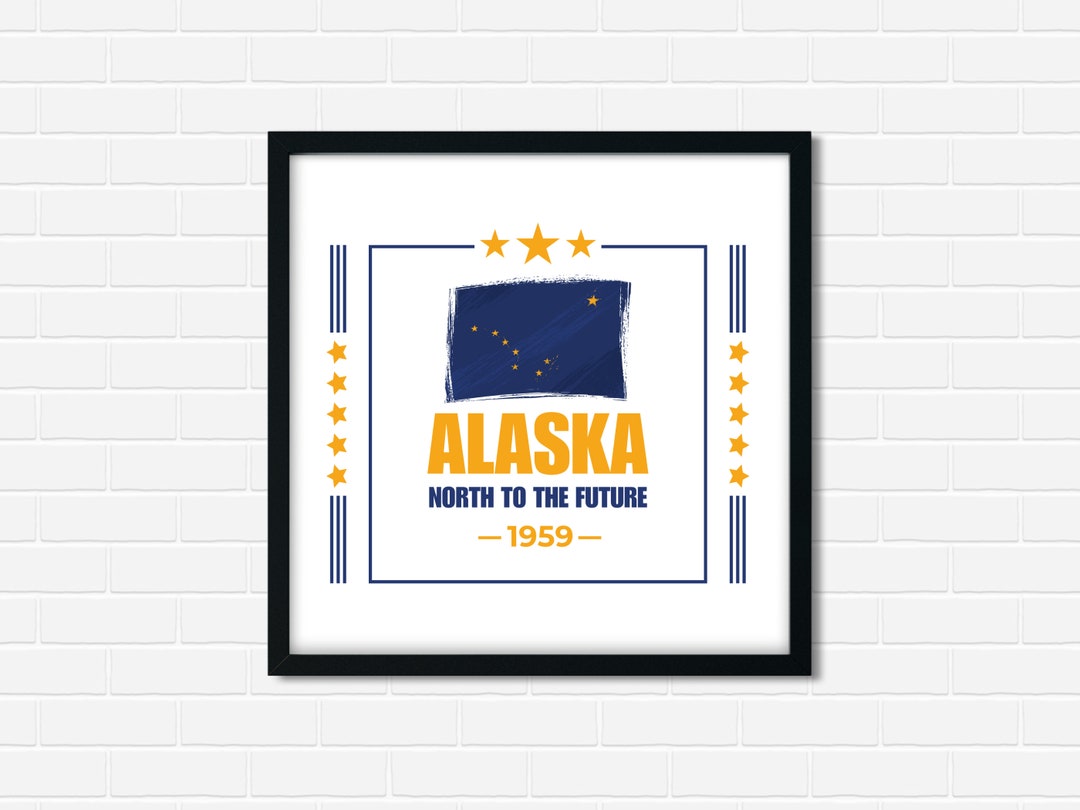Alaska Flag Digital Printable Art, Minimalist Navy Blue, White, Gold ...