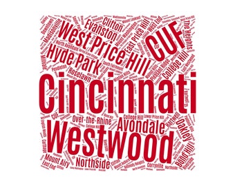 Cincinnati Neighborhoods Word Cloud Art Print Digital | Etsy
