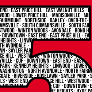 Cincinnati Neighborhoods Digital Art Print, Red, Black, & White Ohio ...