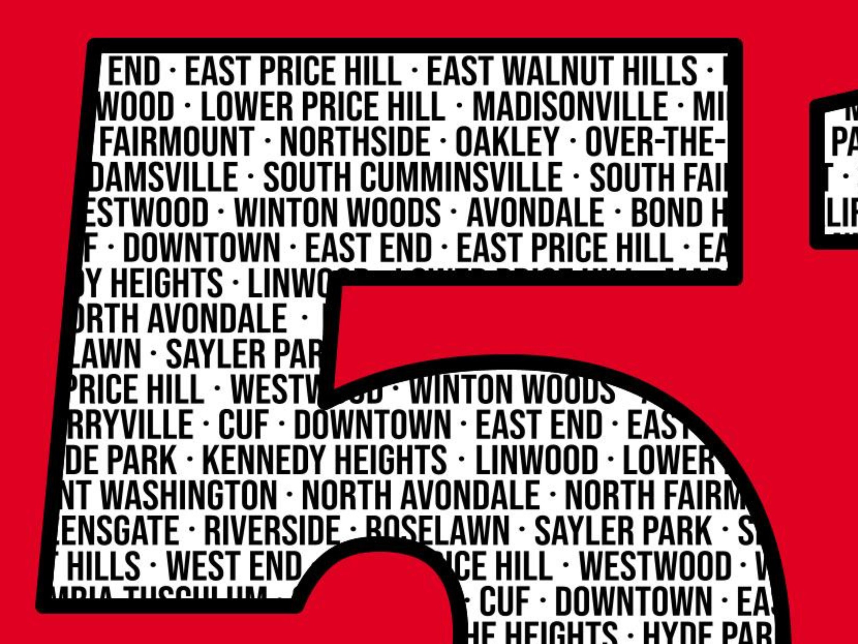 Cincinnati Neighborhoods Digital Art Print, Red, Black, & White Ohio ...