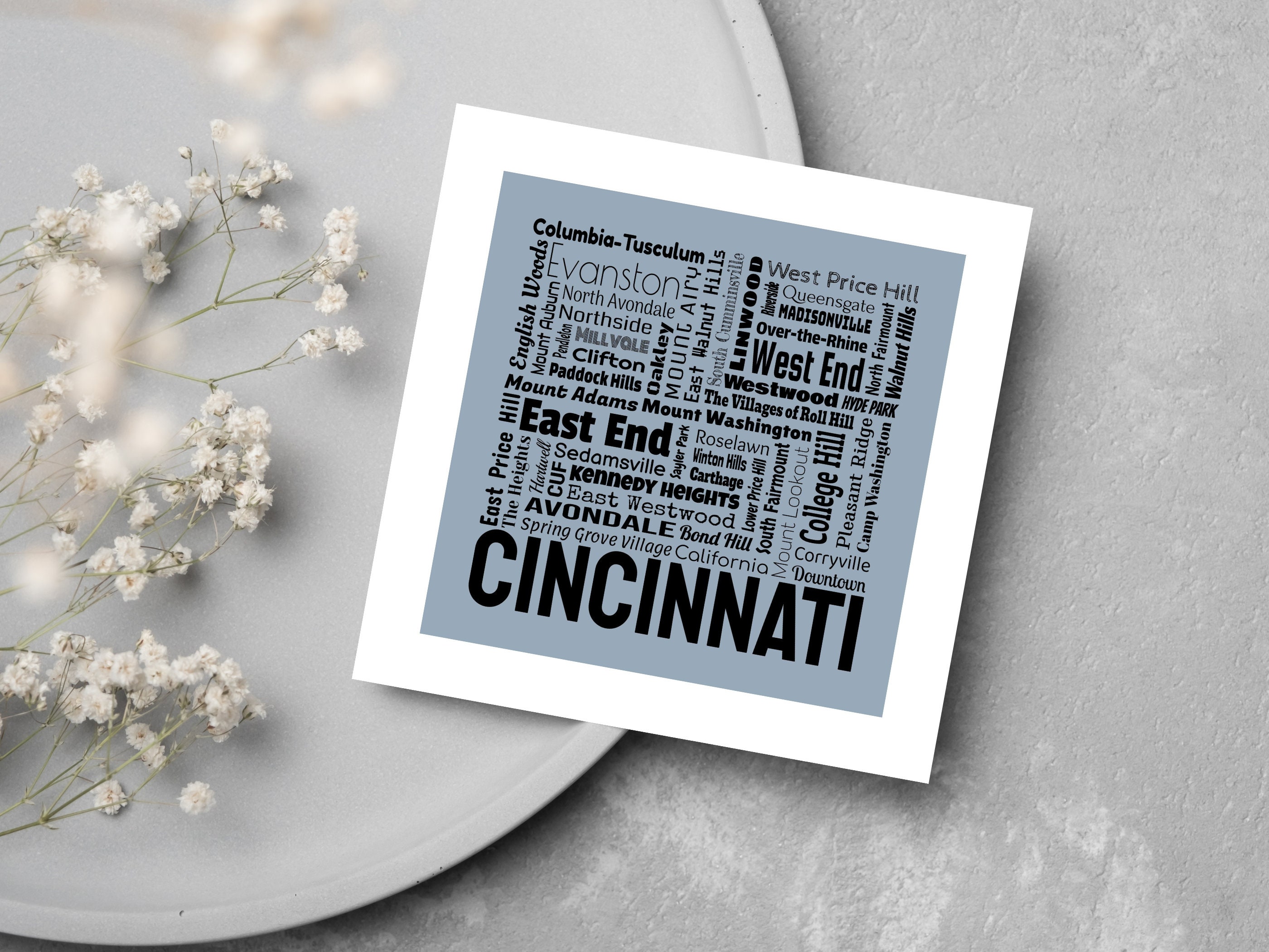 Cincinnati Neighborhoods Typography Word Cloud Printable Art, Digital ...