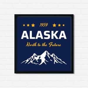 Alaska Mountain Landscape Printable Art, Minimalist Navy Blue, Gold ...