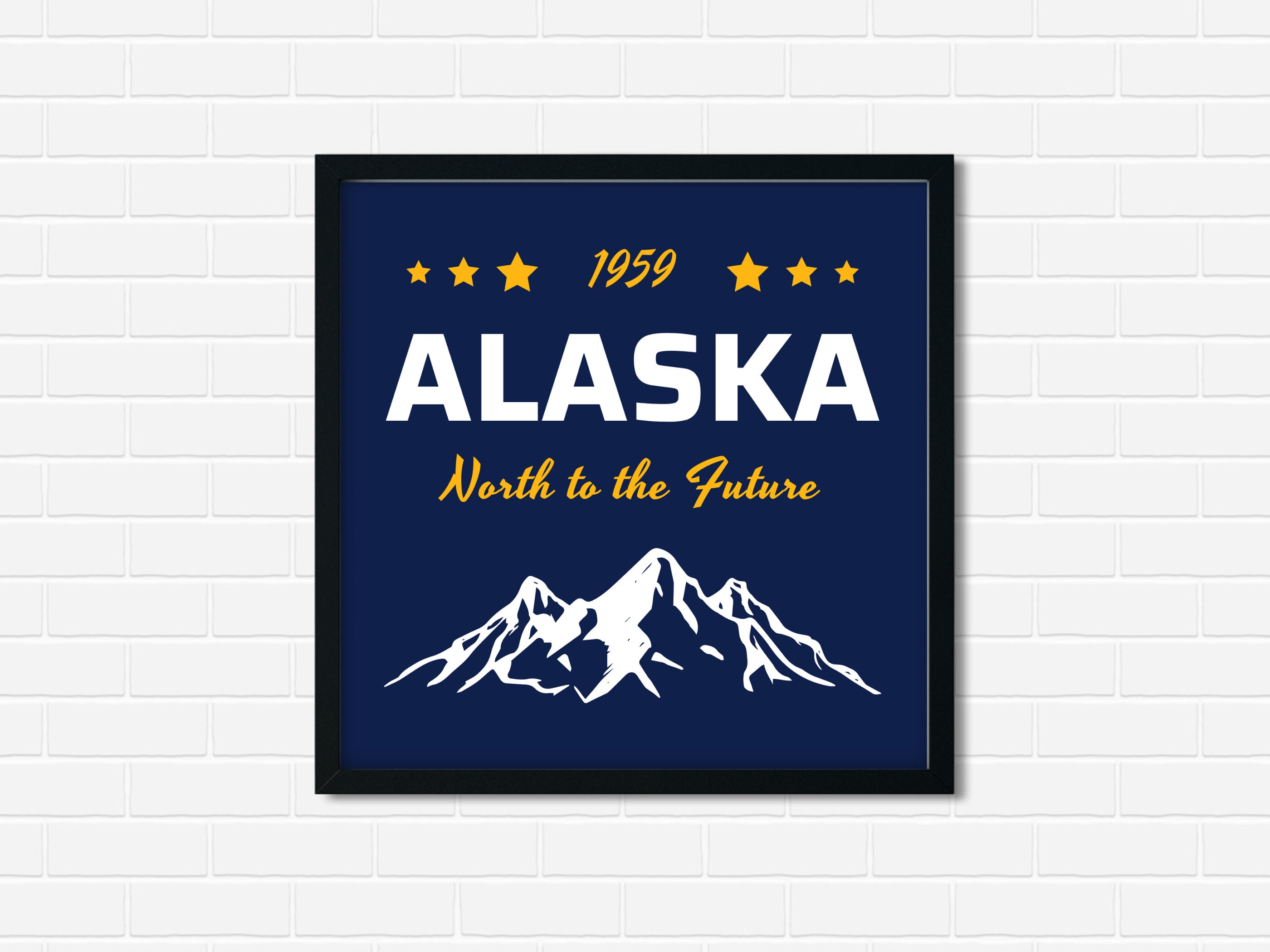 Alaska Mountain Landscape Printable Art, Minimalist Navy Blue, Gold ...