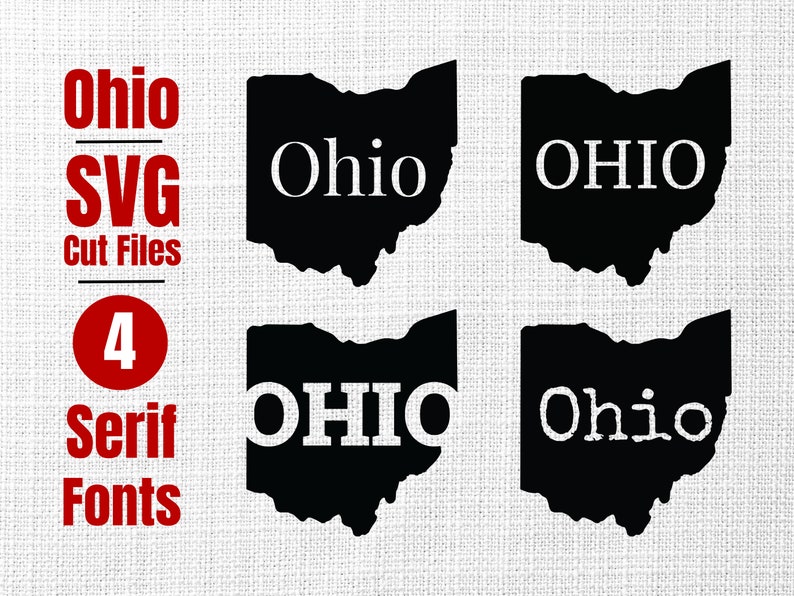 Ohio State Map SVG Bundle - Serif Fonts, Minimalist Design - Instant ...