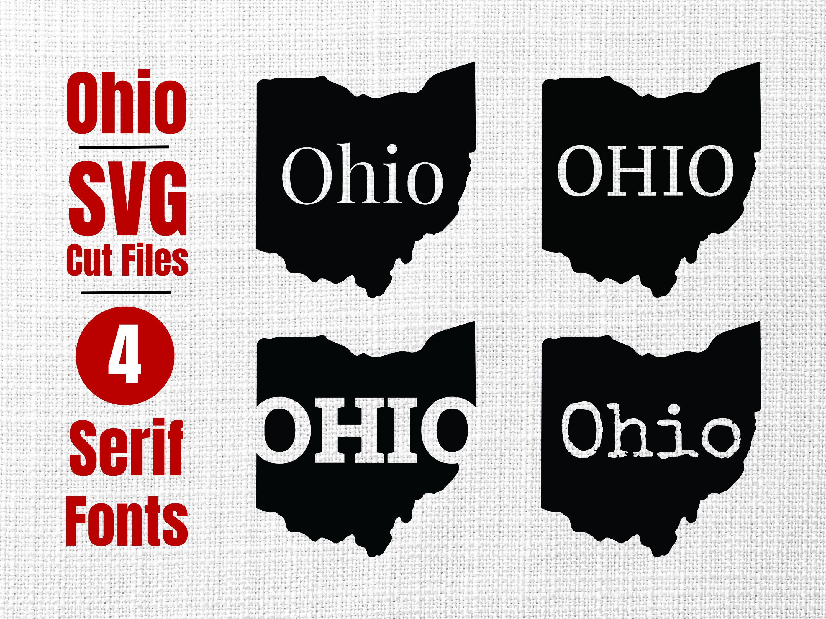 Ohio SVG Cut Files Bundle Digital Download, Serif Fonts, State Shape ...
