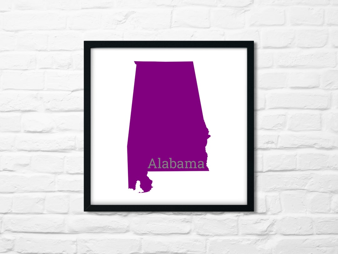 Alabama Minimalist Map - Printable Art in Purple & Gray - Instant ...