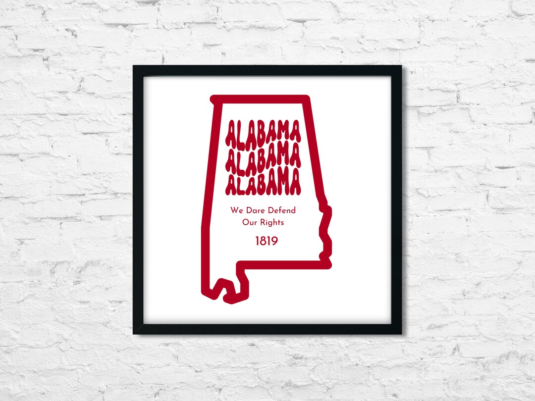 Alabama Groovy Printable Art Map, Minimalist Red & White Design With ...
