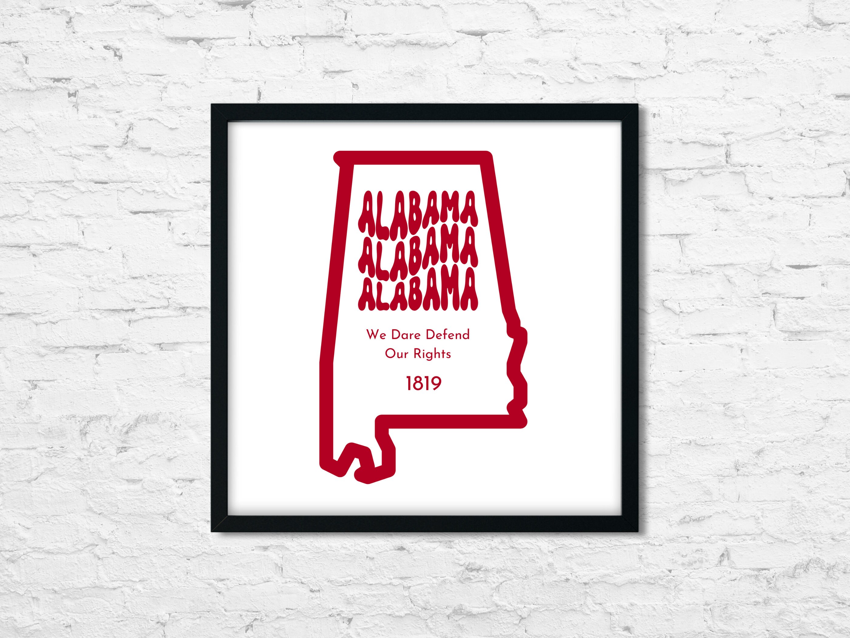 Alabama Groovy Printable Art Map, Minimalist Red & White Design With ...