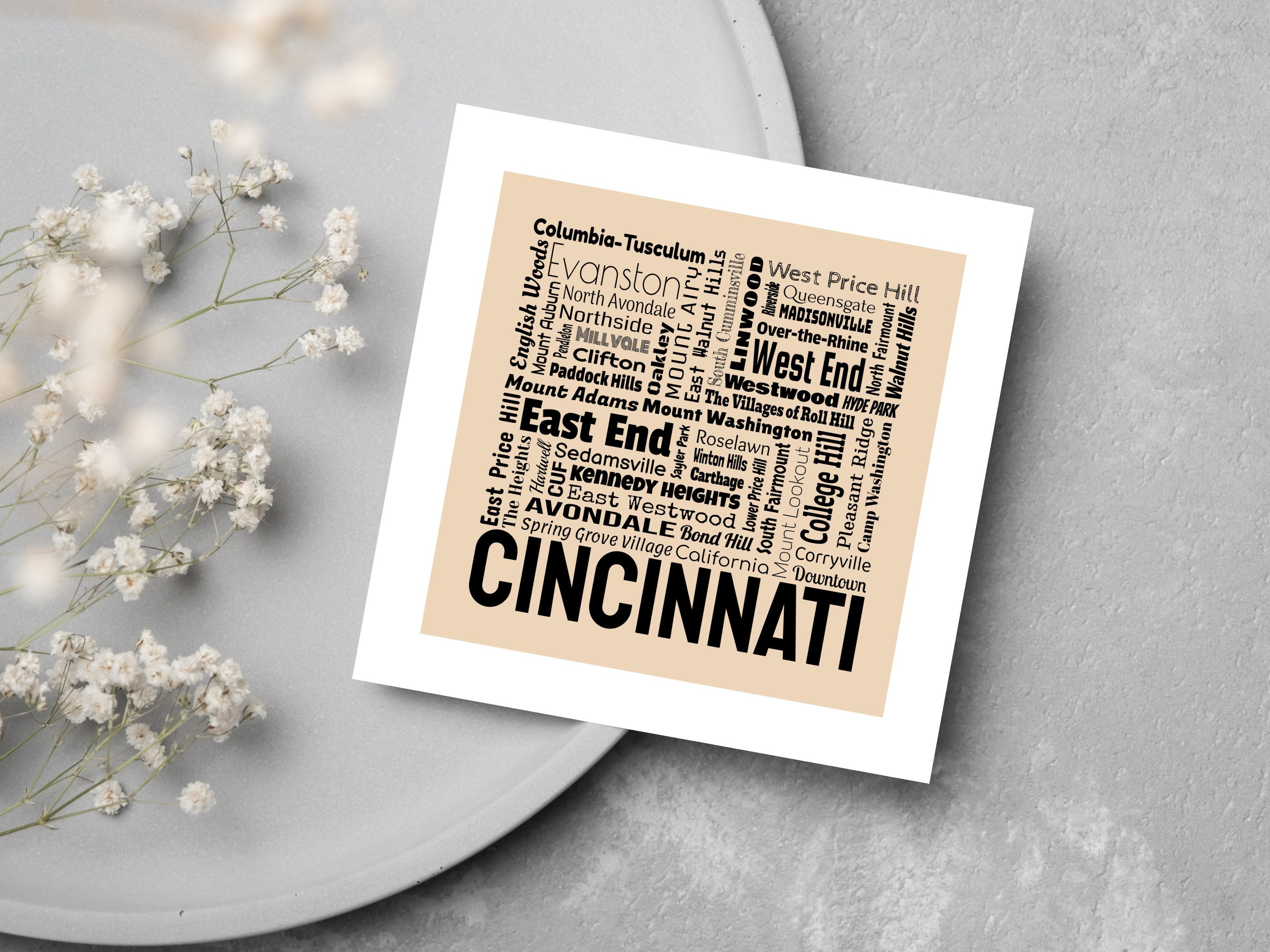 Cincinnati Neighborhoods Typography Word Cloud Printable Art, Digital ...