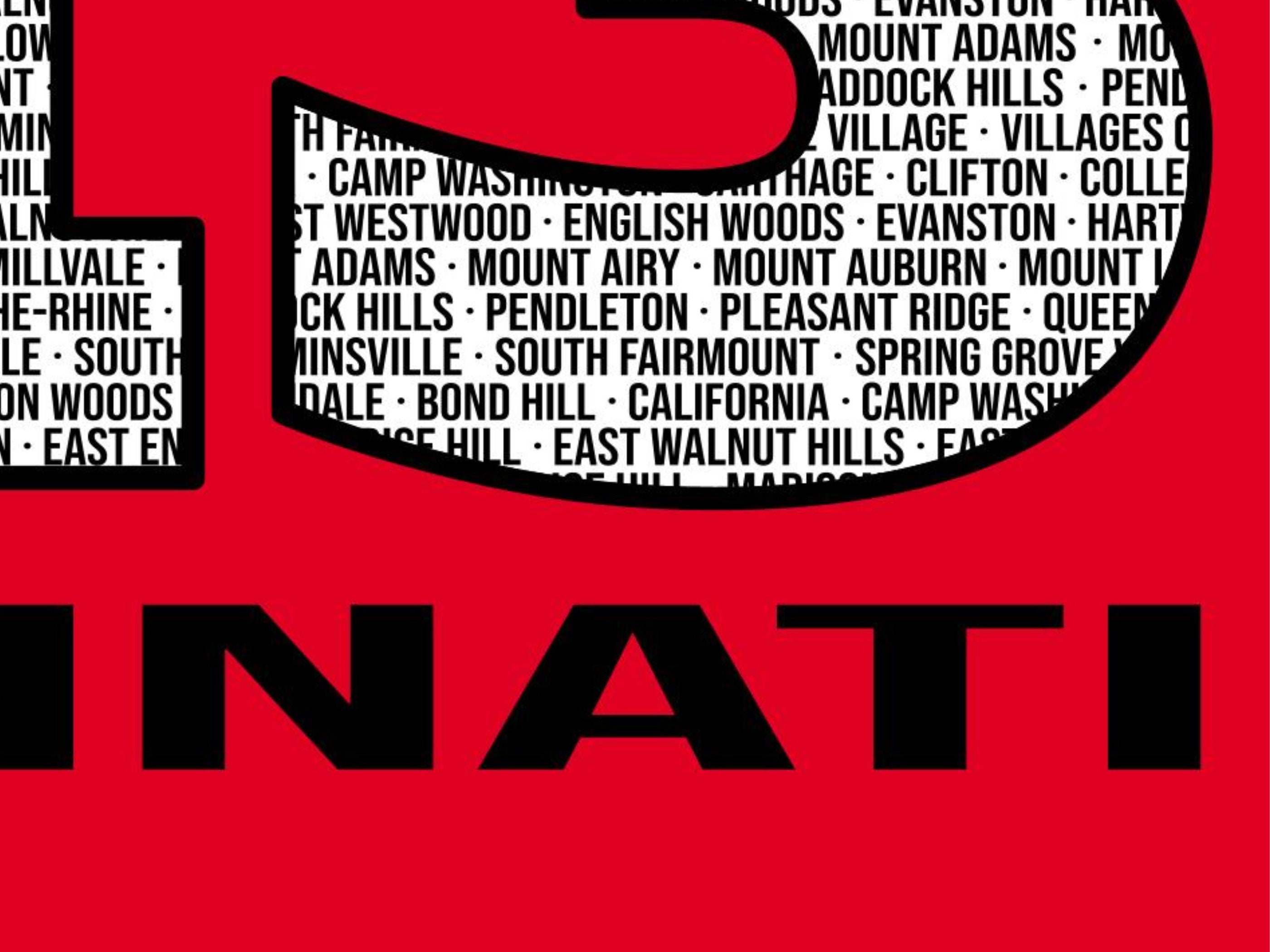 Cincinnati Neighborhoods Digital Art Print, Red, Black, & White Ohio ...