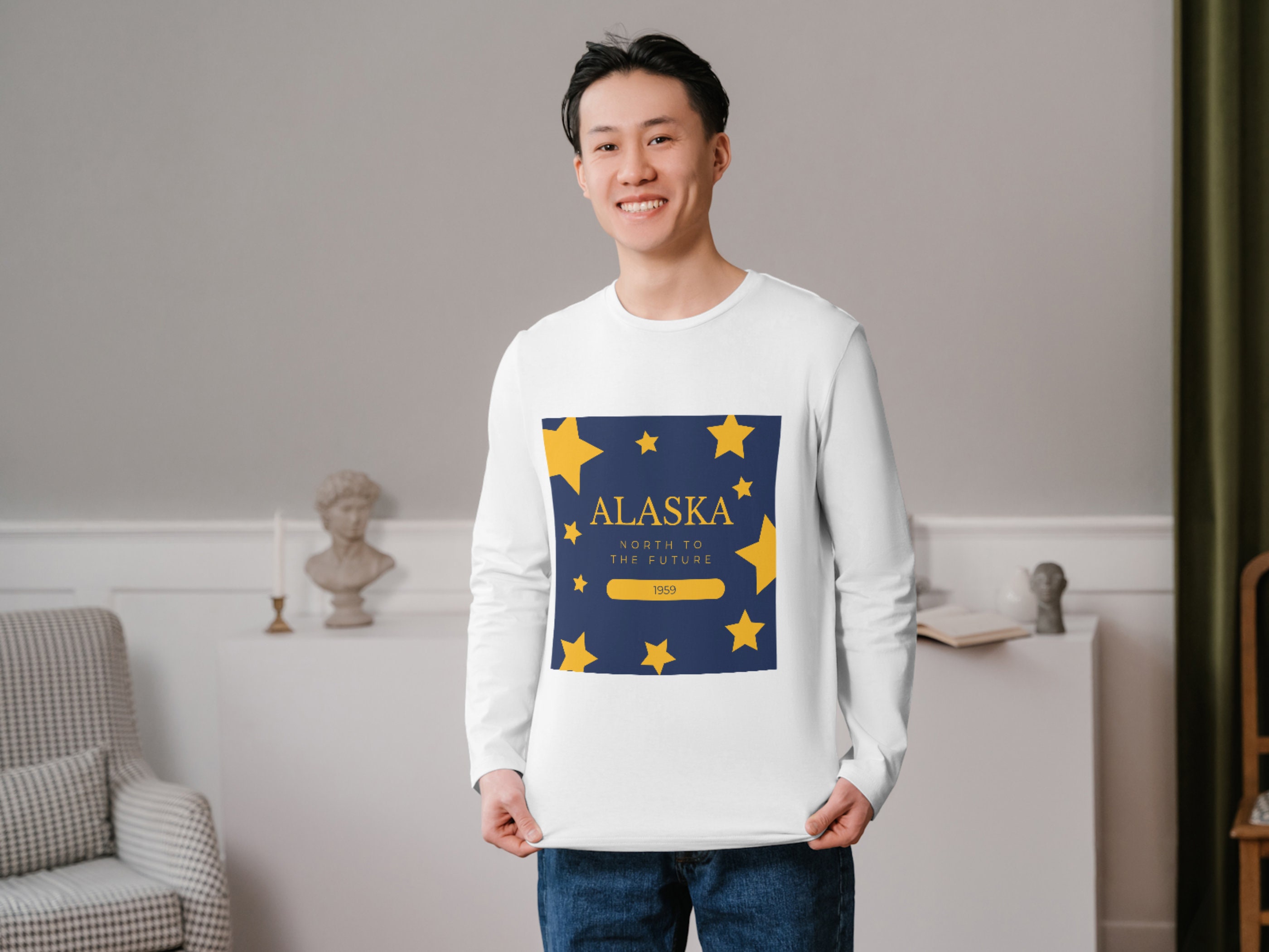 Alaska Stars Printable Art, Minimalist Navy Blue & Gold Stars Design ...