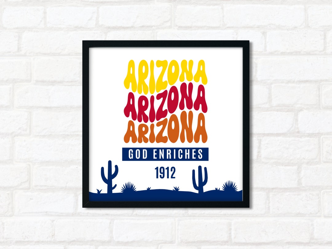 Arizona Groovy Font Digital Printable Art, Minimalist Blue, Red, Yellow ...