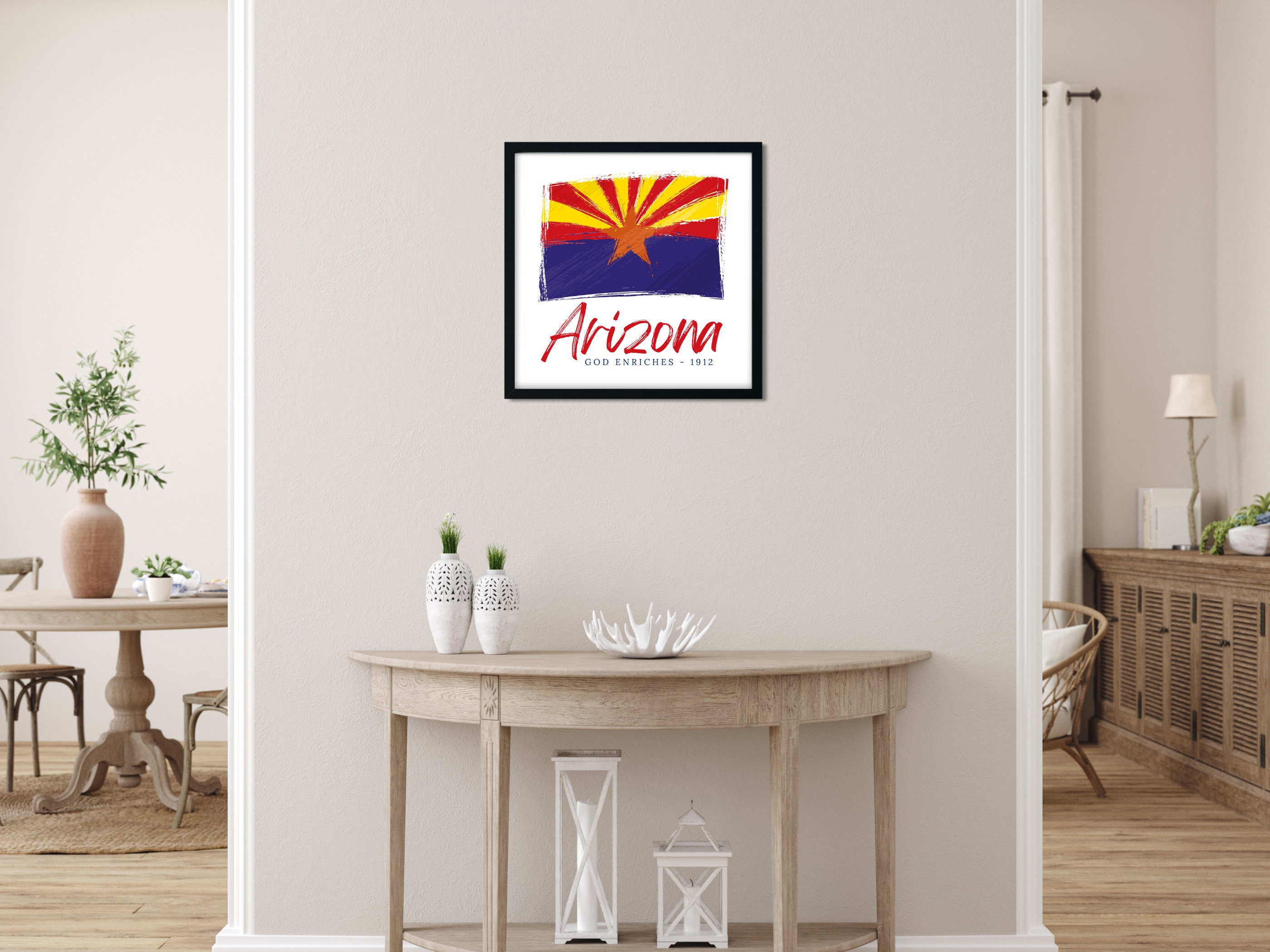 Arizona State Flag Digital Printable Art, Minimalist Blue, Red, Yellow ...