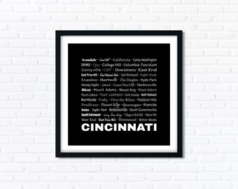 Cincinnati Neighborhoods Word Cloud Art Print, Digital Download, Red ...
