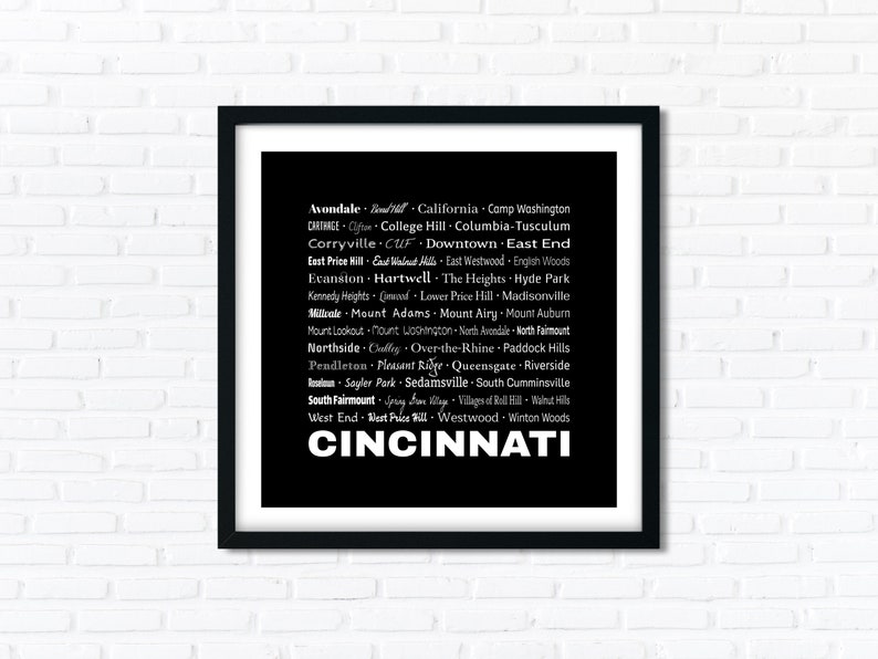 Cincinnati Neighborhoods Typography Printable Art, Digital Download ...