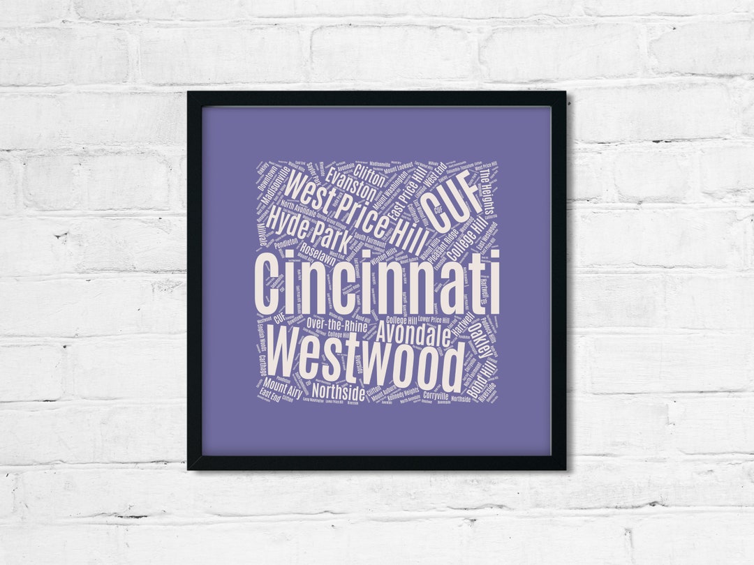 Cincinnati Neighborhoods Word Cloud Art Print, Digital Download, White ...