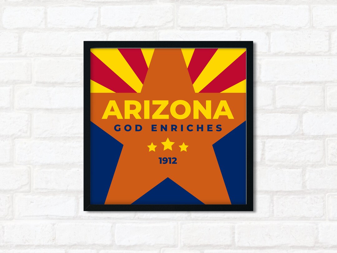 Arizona Flag Digital Printable Art, Minimalist Yellow, Blue, Red ...
