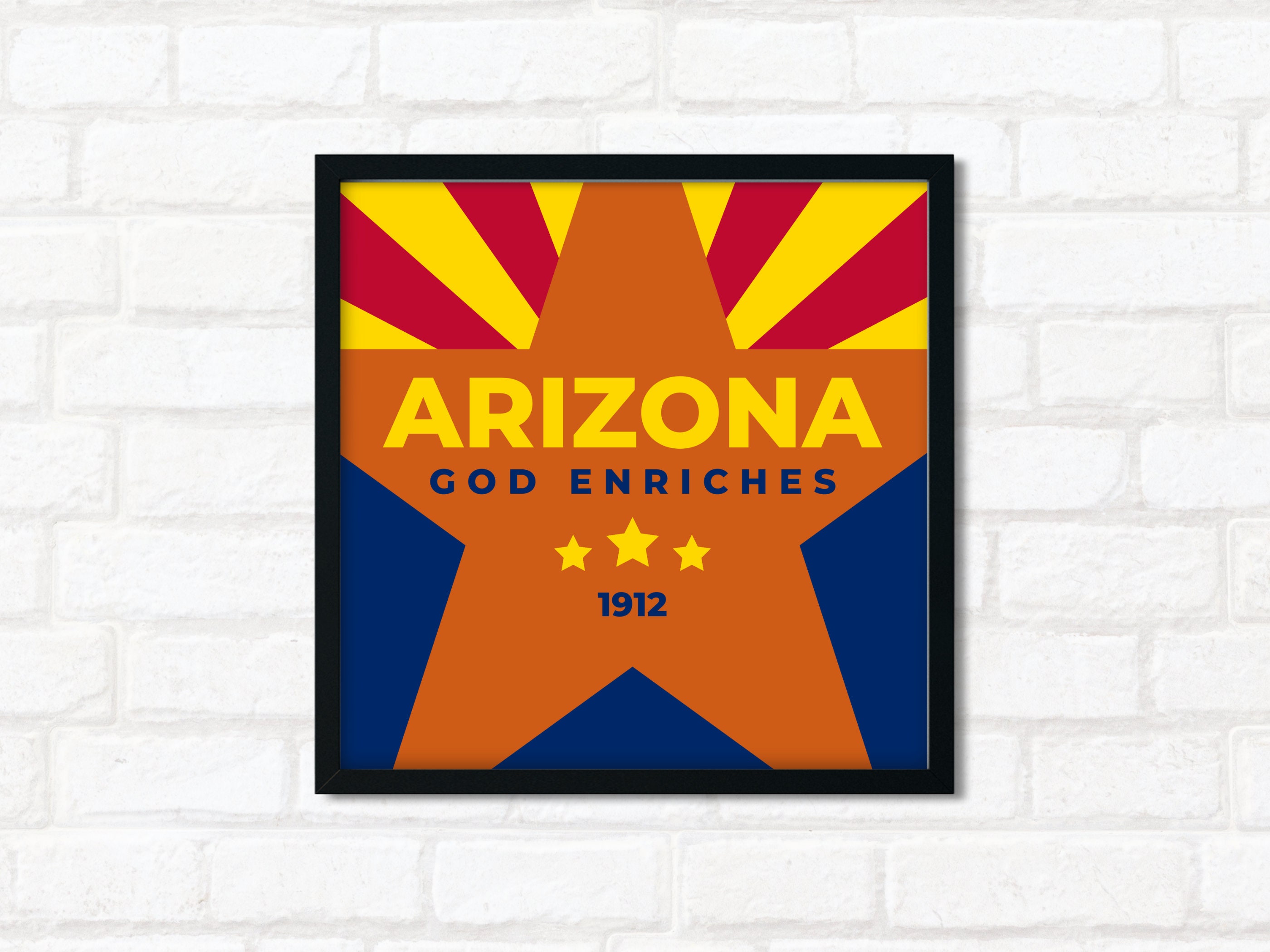 Arizona Flag Digital Printable Art, Minimalist Yellow, Blue, Red ...