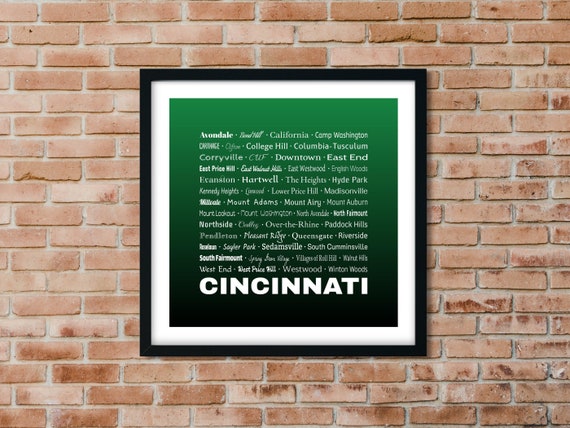 Cincinnati Neighborhoods Typography Printable Art Digital - Etsy