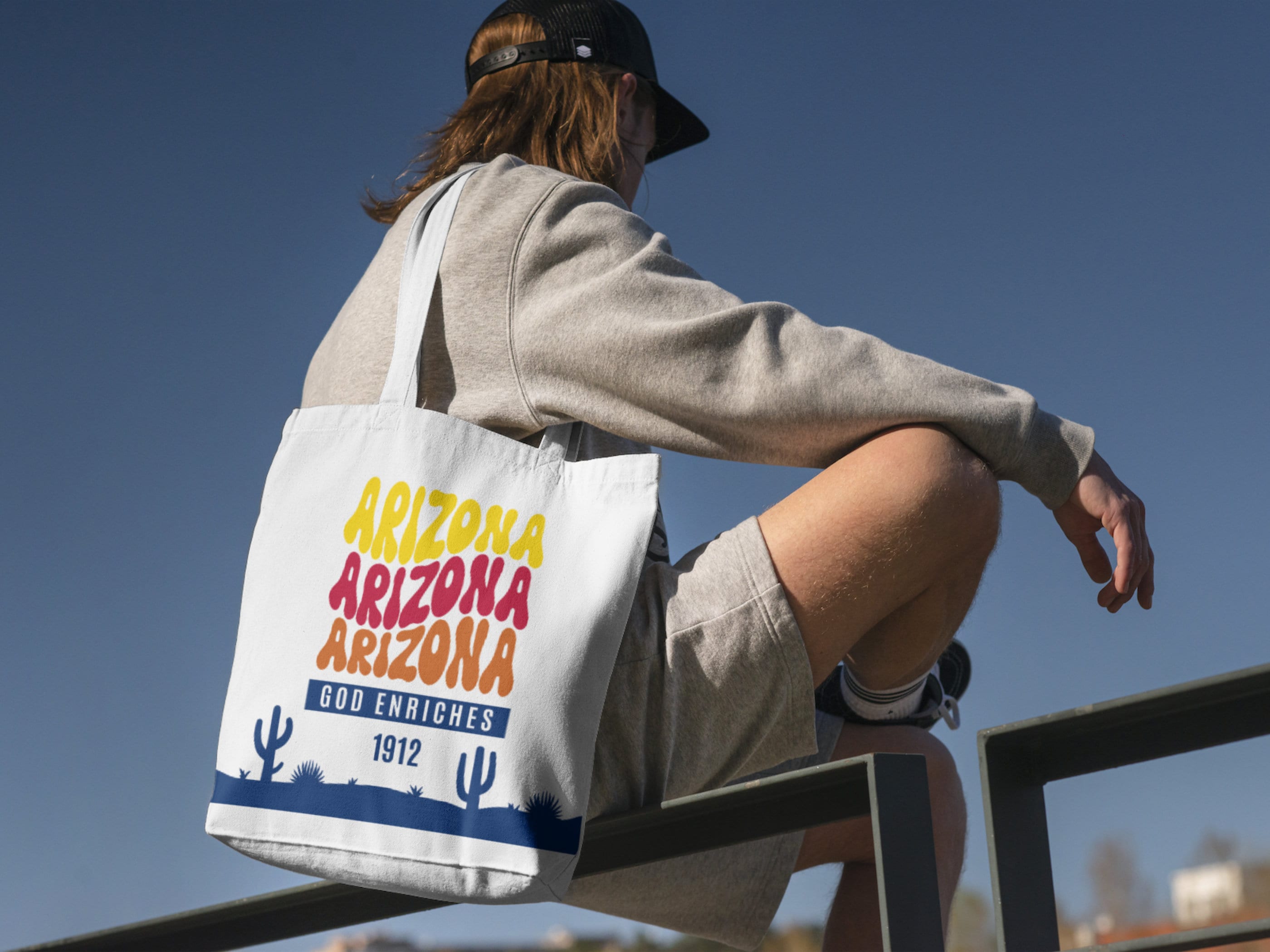 Arizona Groovy Font Digital Printable Art, Minimalist Blue, Red, Yellow ...