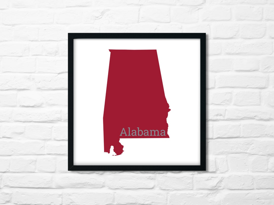 Alabama Minimalist Map - Printable Art in Dark Red & Gray - Instant ...