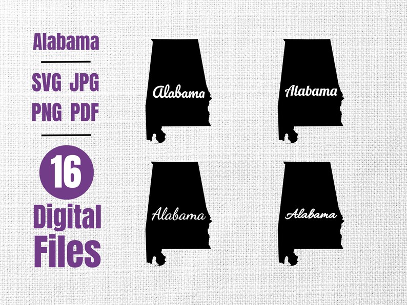 Alabama SVG Cut Files Bundle Digital Download, Script Fonts, State ...