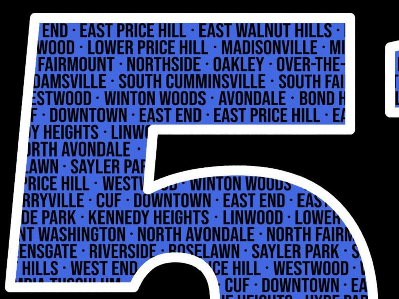 Cincinnati Neighborhoods Digital Art Print, Black, Blue, & White Ohio ...