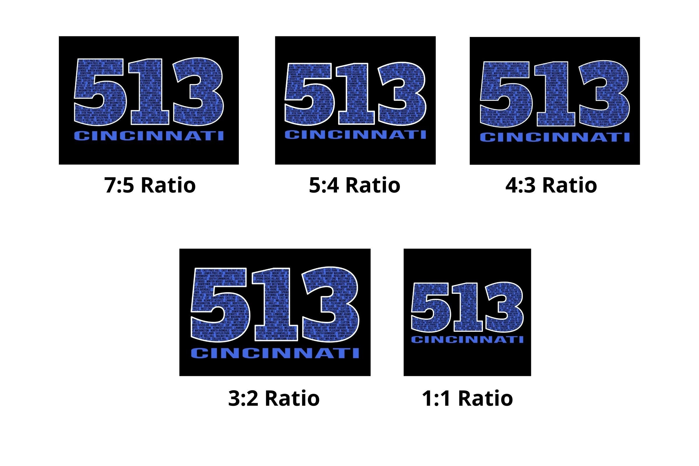 Cincinnati Neighborhoods Digital Art Print, Black, Blue, & White Ohio ...