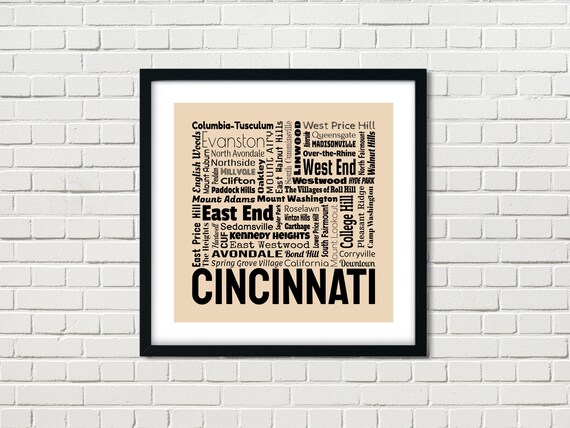 Cincinnati Neighborhoods Typography Word Cloud Printable Art - Etsy