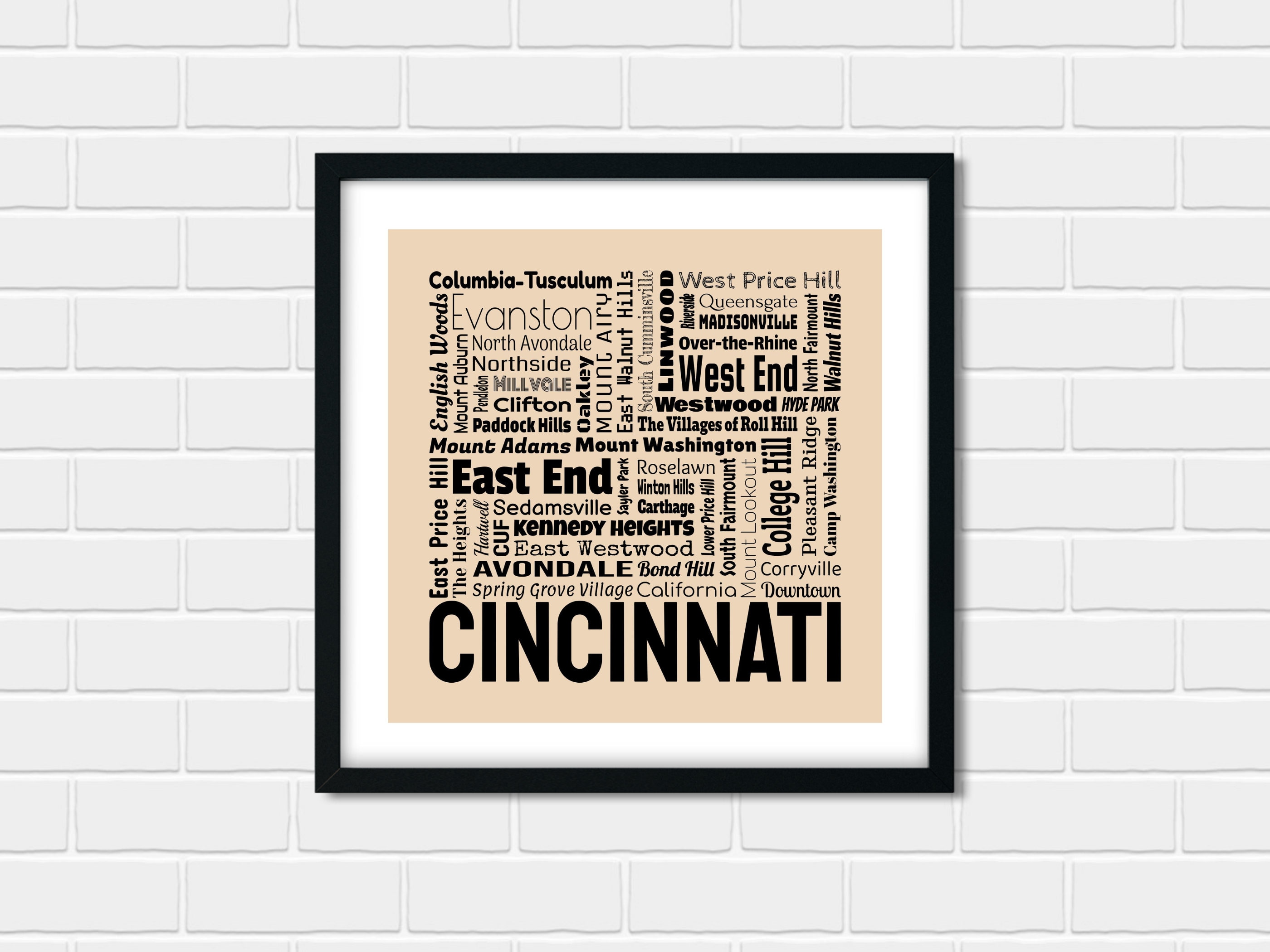 Cincinnati Neighborhoods Typography Word Cloud Printable Art, Digital ...