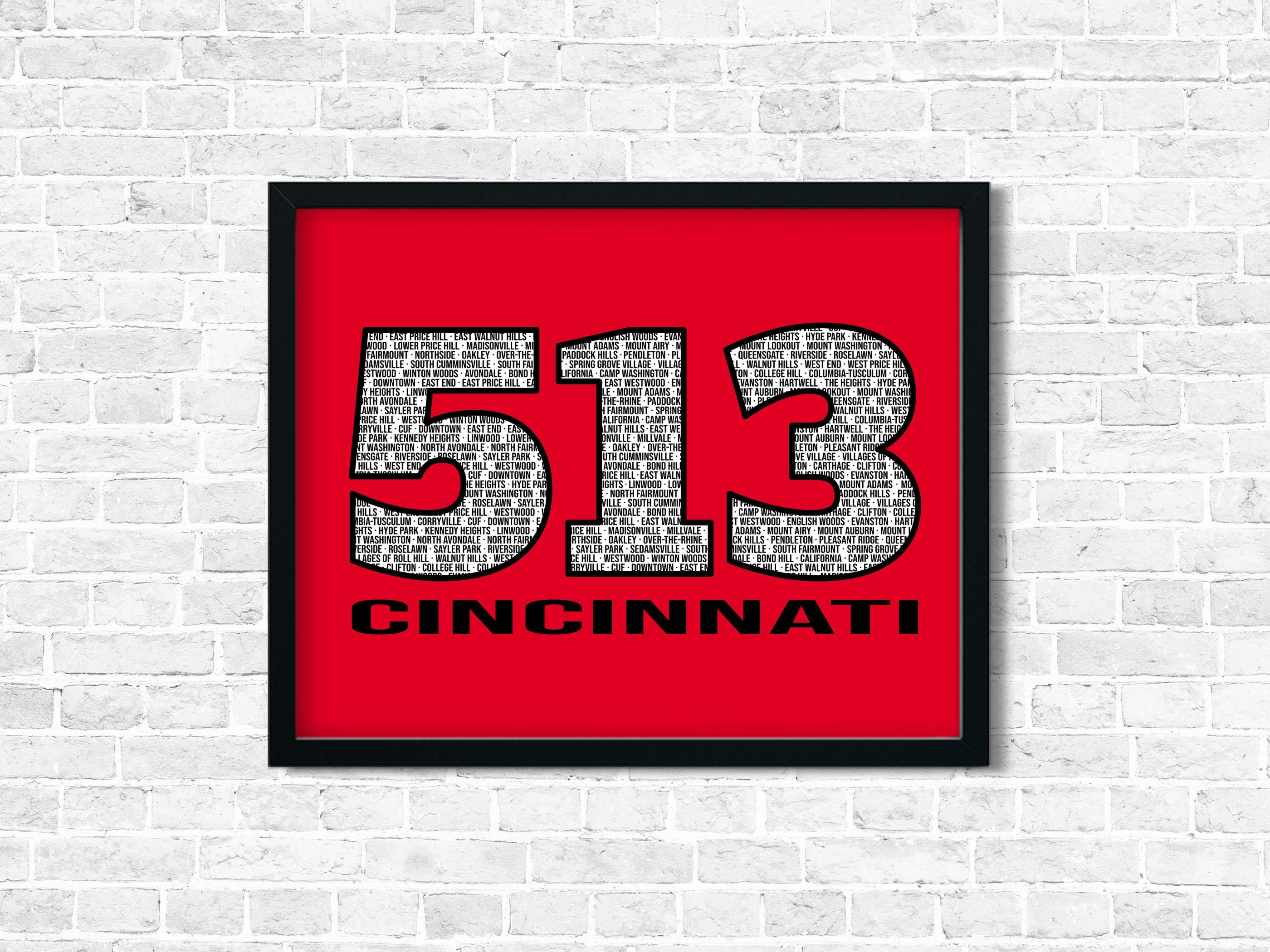 Cincinnati Neighborhoods Digital Art Print, Red, Black, & White Ohio ...