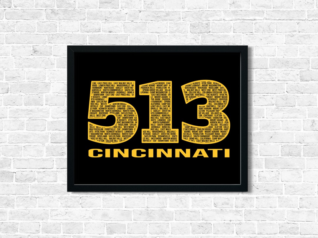Cincinnati Neighborhoods Digital Art Print, Black & Gold Ohio 513 Area ...