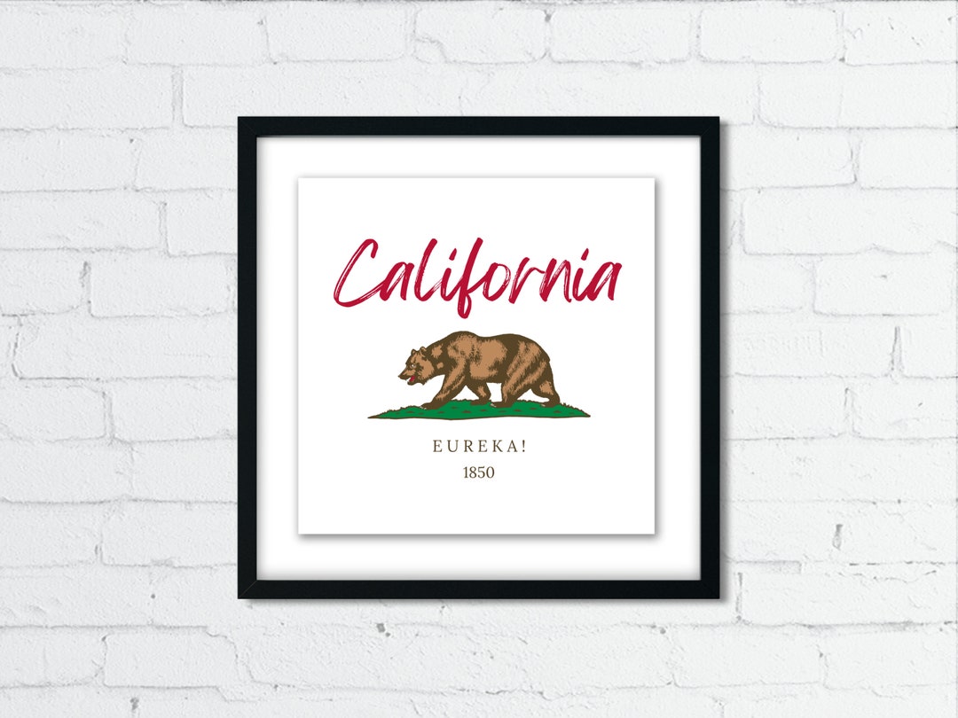California Flag Digital Printable Art, Grizzly Bear, Red, Brown, Green ...