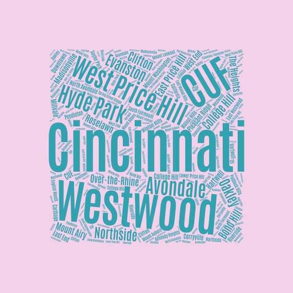 Cincinnati Neighborhoods Word Cloud Art Print Digital | Etsy